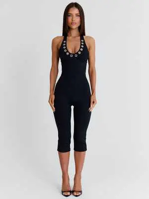 OUTCAST Vidae Jumpsuit With Plunge Neckline And Eyelet Detail