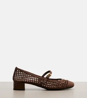 Prada Crochet Mary Jane Pumps With Buckle Ankle Strap - Brown