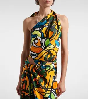 Christopher Esber Printed Draped Silk Top