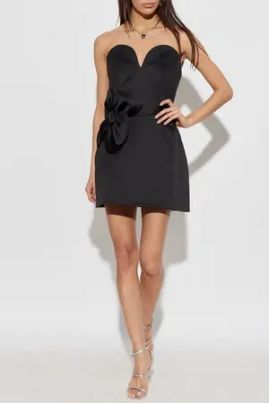 Marc Jacobs Strapless Sweetheart Neckline Dress With Floral Bow Appliqué And Side Slit