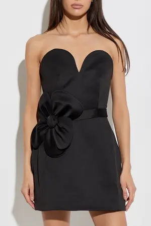 Marc Jacobs Strapless Sweetheart Neckline Dress With Floral Bow Appliqué And Side Slit