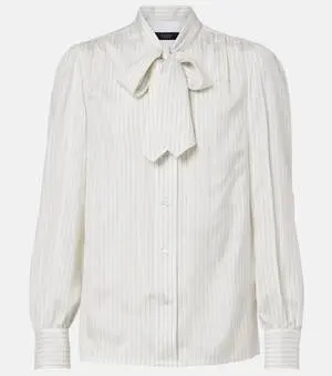 Gucci Pinstripe Tie-neck Silk Shirt - White