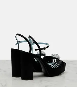 Valentino Garavani Embellished Satin Platform Sandals - Black