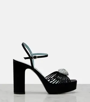 Valentino Garavani Embellished Satin Platform Sandals - Black