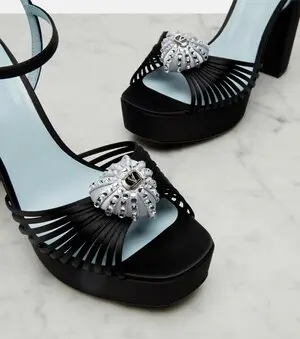 Valentino Garavani Embellished Satin Platform Sandals - Black
