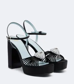 Valentino Garavani Embellished Satin Platform Sandals - Black