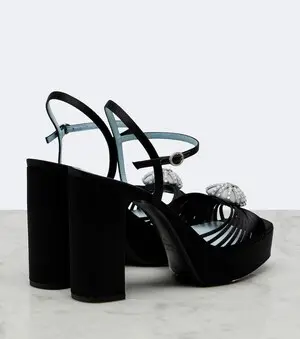 Valentino Garavani Embellished Satin Platform Sandals - Black