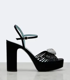 Valentino Garavani Embellished Satin Platform Sandals - Black