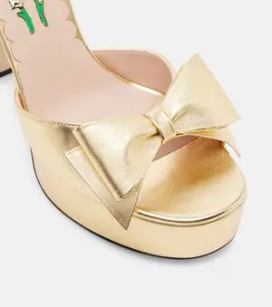 Valentino Garavani Metallic Leather Platform Sandals With Bow Detailing