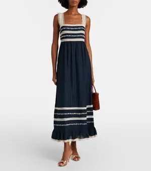 Rixo Malie Embroidered Midi Dress - Blue