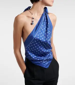 Christopher Esber Draped Silk Bandana Top - Blue