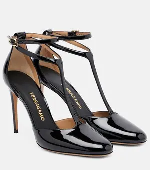 FERRAGAMO Patent Leather Pumps With Gold Buckle