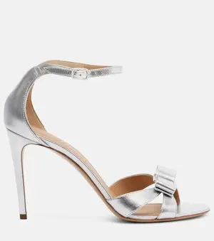 FERRAGAMO Bow Detail Metallic Leather Sandals