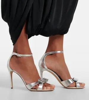 FERRAGAMO Bow Detail Metallic Leather Sandals