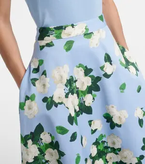 Carolina Herrera Floral Faille Midi Skirt - Blue