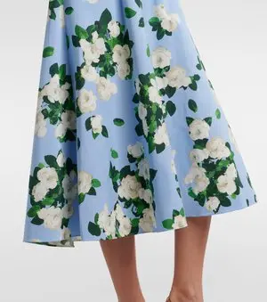 Carolina Herrera Floral Faille Midi Skirt - Blue