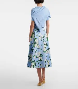 Carolina Herrera Floral Faille Midi Skirt - Blue