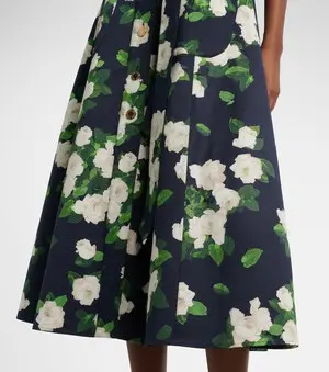 Carolina Herrera Floral Faille Midi Dress - Blue