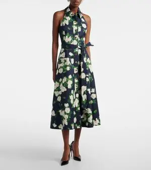 Carolina Herrera Floral Faille Midi Dress - Blue