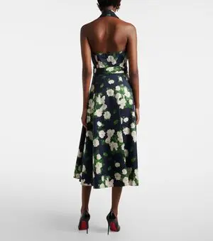 Carolina Herrera Floral Faille Midi Dress - Blue