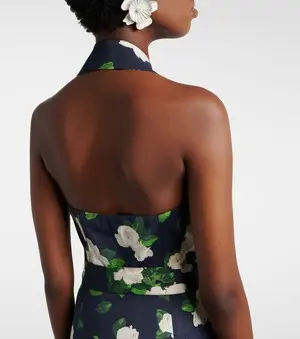 Carolina Herrera Floral Faille Midi Dress - Blue