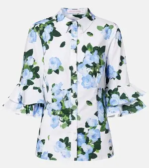 Carolina Herrera Floral Ruffled Cotton-blend Shirt - Multicoloured