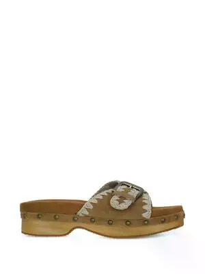 Mou Stud-embellished Crochet-trim Sandals - Brown
