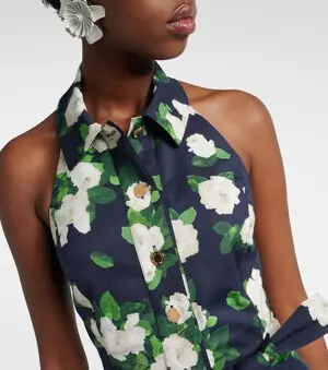 Carolina Herrera Floral Faille Midi Dress - Blue