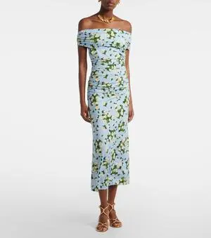 Carolina Herrera Floral Ruched Jersey Midi Dress