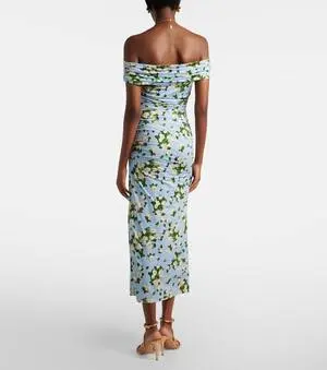Carolina Herrera Floral Ruched Jersey Midi Dress