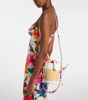Dolce & Gabbana Raffia Bucket Bag With Leather Trim - White
