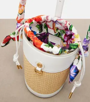 Dolce & Gabbana Raffia Bucket Bag With Leather Trim - White