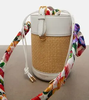 Dolce & Gabbana Raffia Bucket Bag With Leather Trim - White