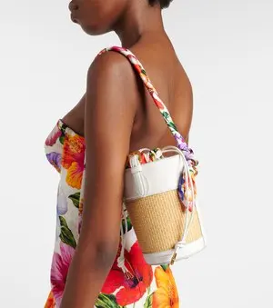 Dolce & Gabbana Raffia Bucket Bag With Leather Trim - White