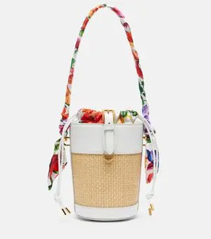 Dolce & Gabbana Raffia Bucket Bag With Leather Trim - White