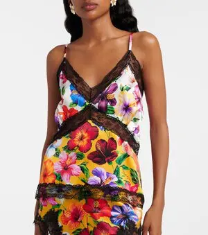 Dolce & Gabbana Floral Lace-trimmed Silk-blend Camisole