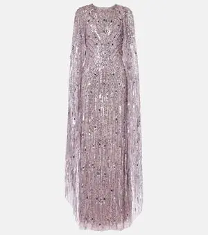 Jenny Packham Elio Embellished Cape Gown - Pink