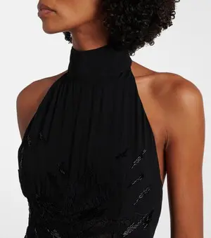 Blumarine Embellished Georgette And Lace Maxi Dress