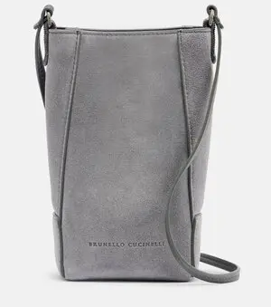 Brunello Cucinelli Monili Suede Crossbody Bag - Grey