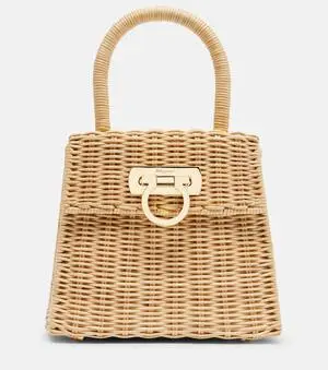 FERRAGAMO Small Wicker Top-handle Bag - Beige