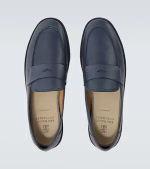 Brunello Cucinelli Leather Penny Loafers - Blue