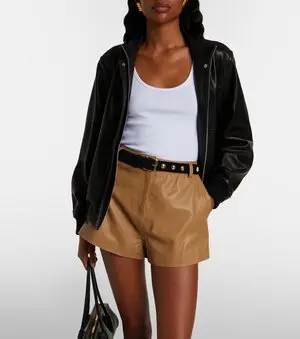 Nour Hammour Leontine Leather Shorts - Beige