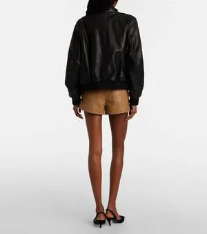 Nour Hammour Leontine Leather Shorts - Beige