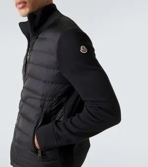 Moncler Tricot Down-paneled Wool-blend Cardigan - Black