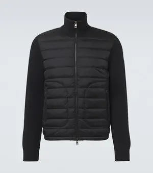 Moncler Tricot Down-paneled Wool-blend Cardigan - Black