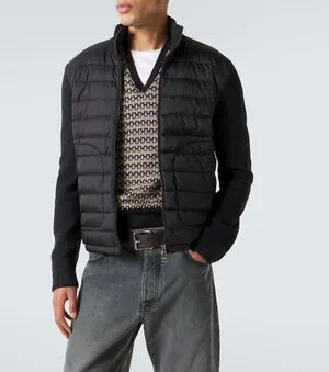 Moncler Tricot Down-paneled Wool-blend Cardigan - Black