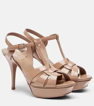 Saint Laurent Tribute Patent Leather Platform Sandals - Pink