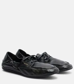 Prada Leather Boat Shoes - Black