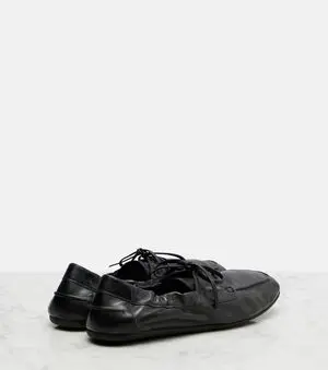 Prada Leather Boat Shoes - Black