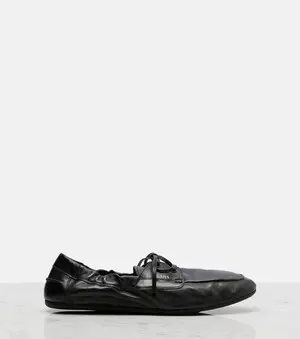 Prada Leather Boat Shoes - Black